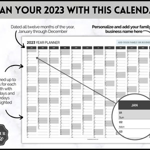 Printable 2023 Wall Calendar, Large Yearly Calendar, PERSONALIZE Giant ...