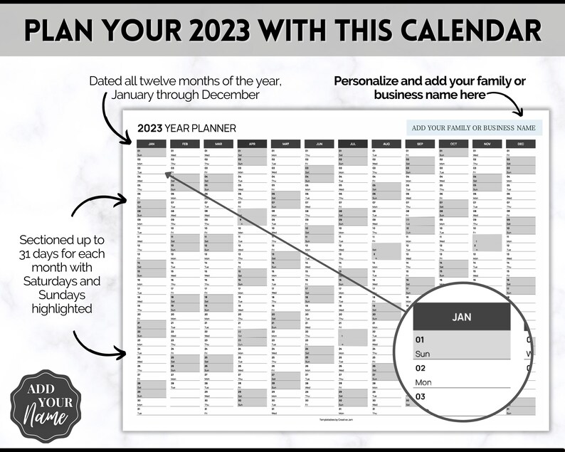 Printable 2023 Wall Calendar Large Yearly Calendar - Etsy
