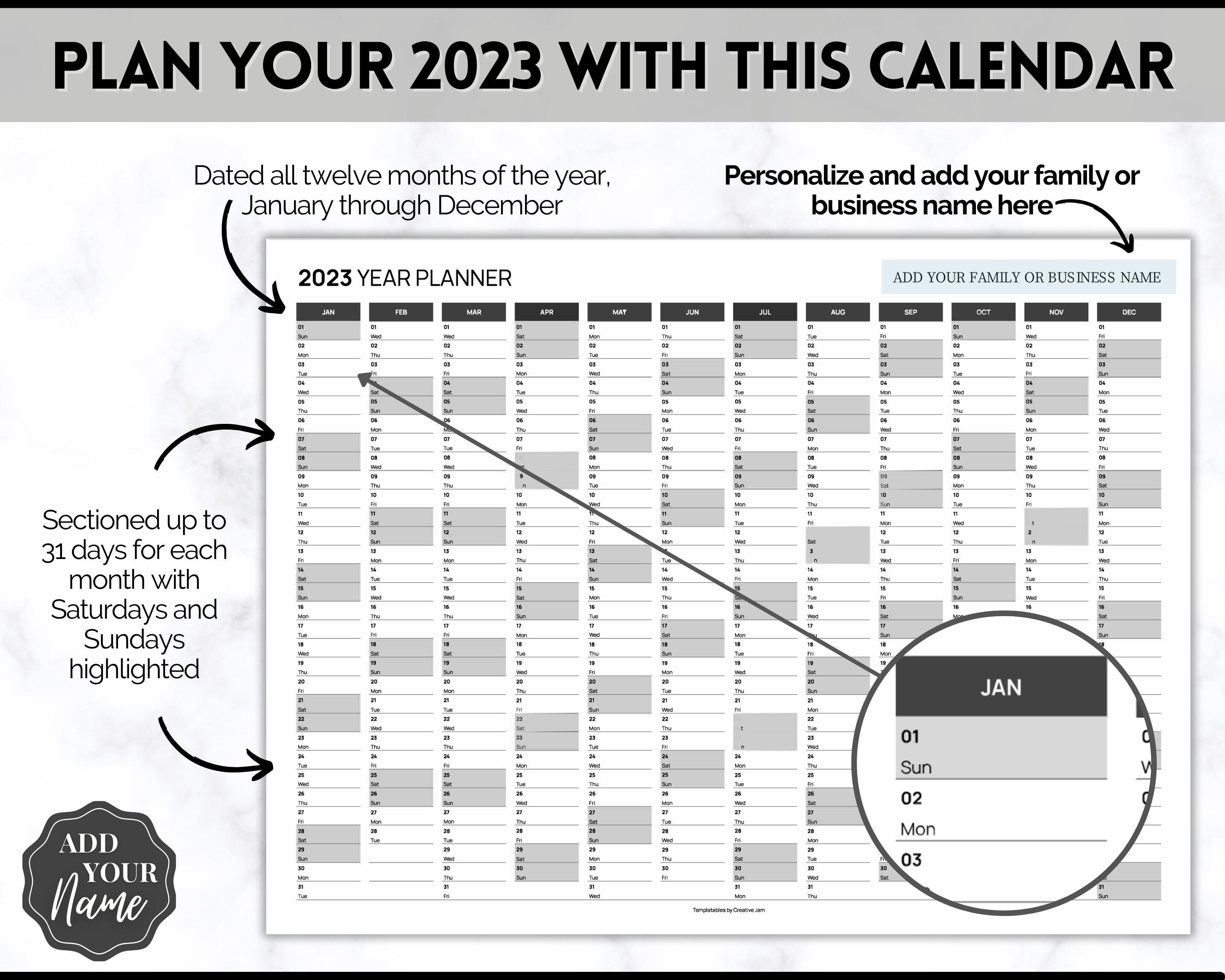 EDITABLE 2023 Wall Calendar Printable Large Yearly Calendar - Etsy Finland