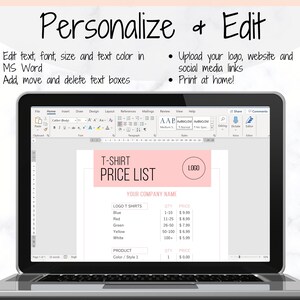 Tshirt PRICE LIST Template Editable. Printable Price Sheet, Price Guide ...