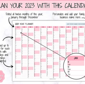 EDITABLE 2023 Wall Calendar Printable, Large Yearly Calendar, Giant 12 ...
