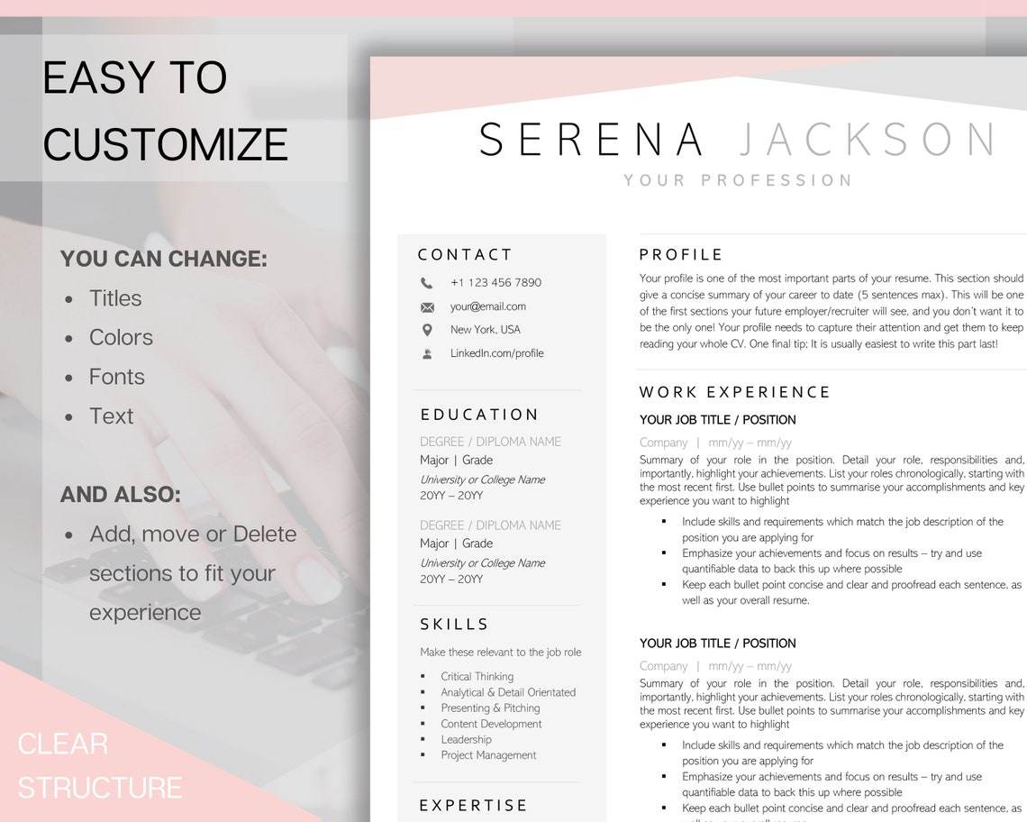 ONE Page Resume Template Word. CV Template Professional Cv - Etsy UK