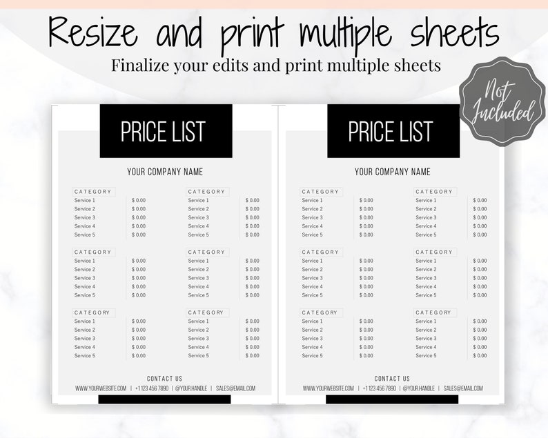 PRICE LIST Template Editable. Printable Price Sheet Price - Etsy