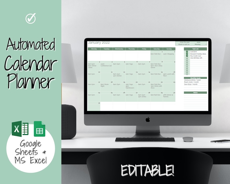 EDITABLE Monthly Calendar Monthly Planner Template Automated - Etsy