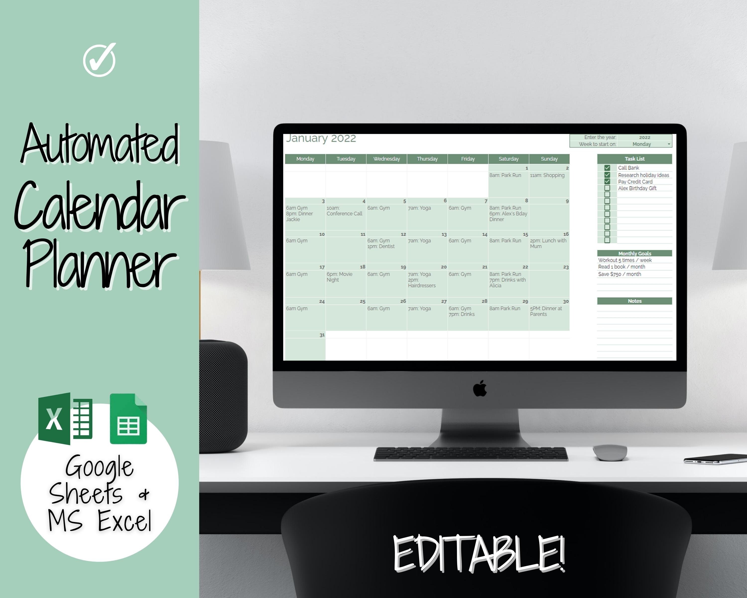 EDITABLE Monthly Calendar Monthly Planner Template Automated - Etsy UK