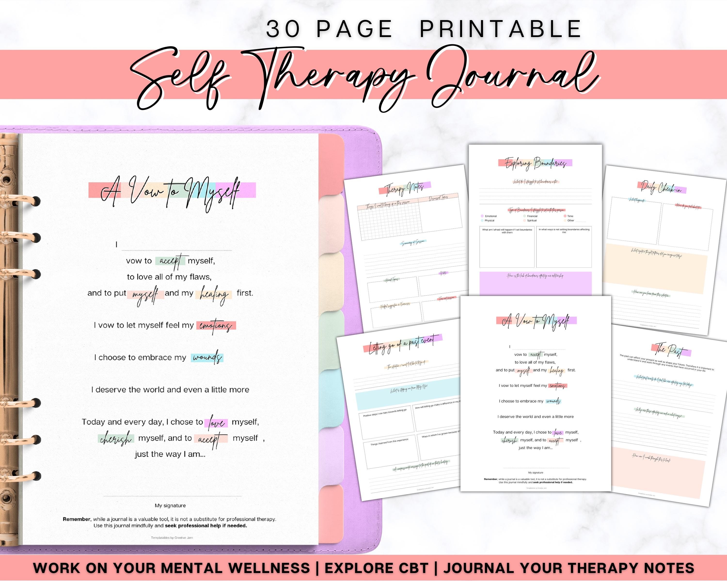 COLORFUL Self Therapy Journal, 30+ Page Self-therapy Workbook, CBT ...