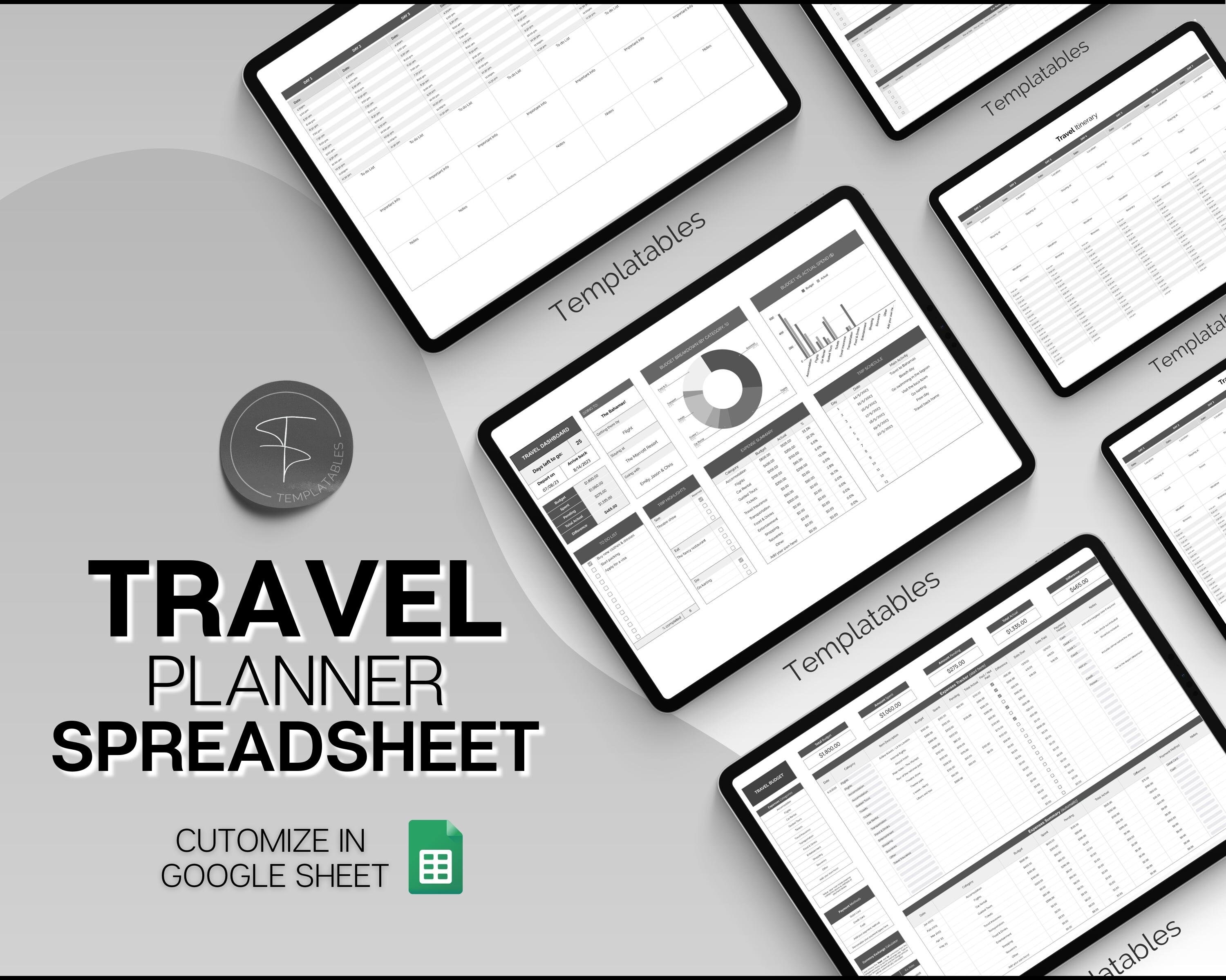 Ultimate Travel Planner, Travel Spreadsheet, Digital Travel Journal ...