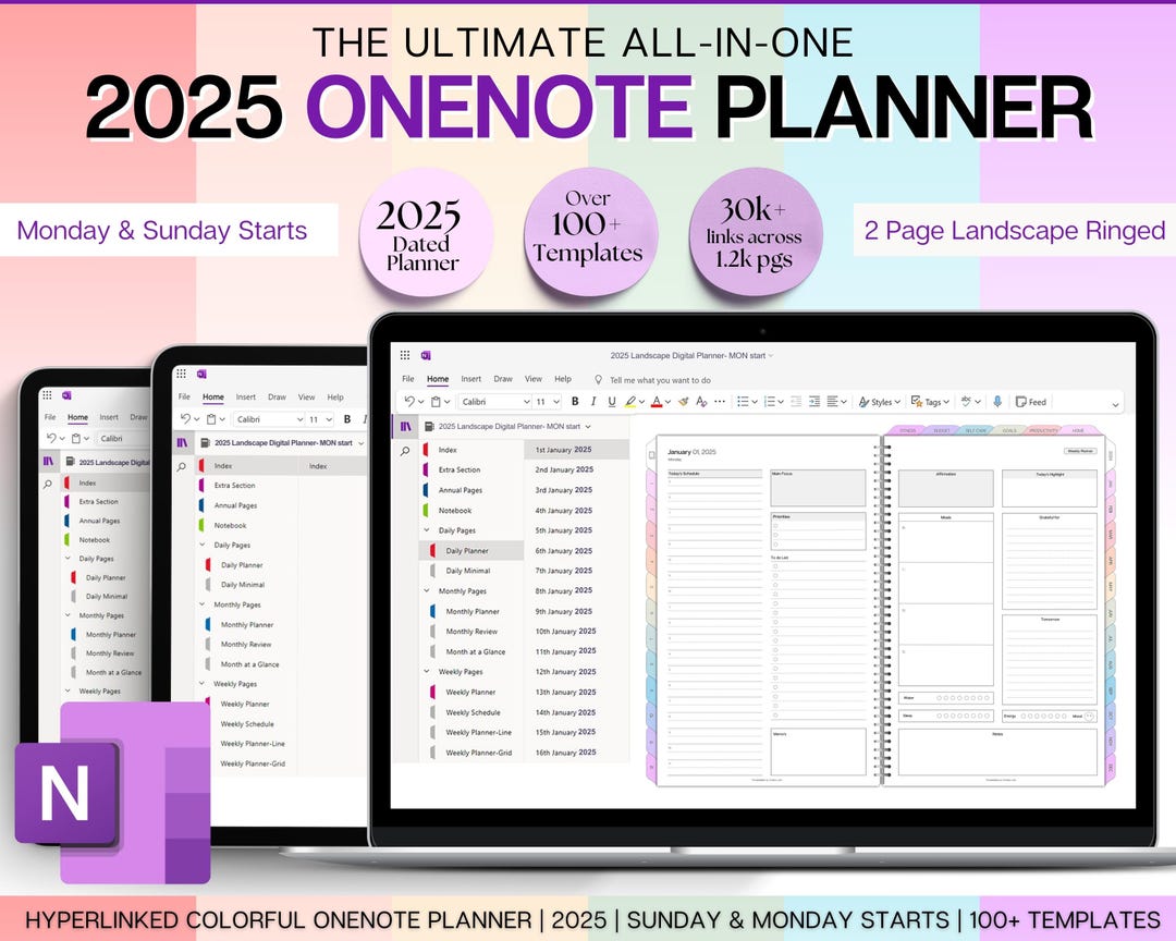 COLORFUL Onenote Planner, 2025 Digital Planner, Onenote Template, Daily ...