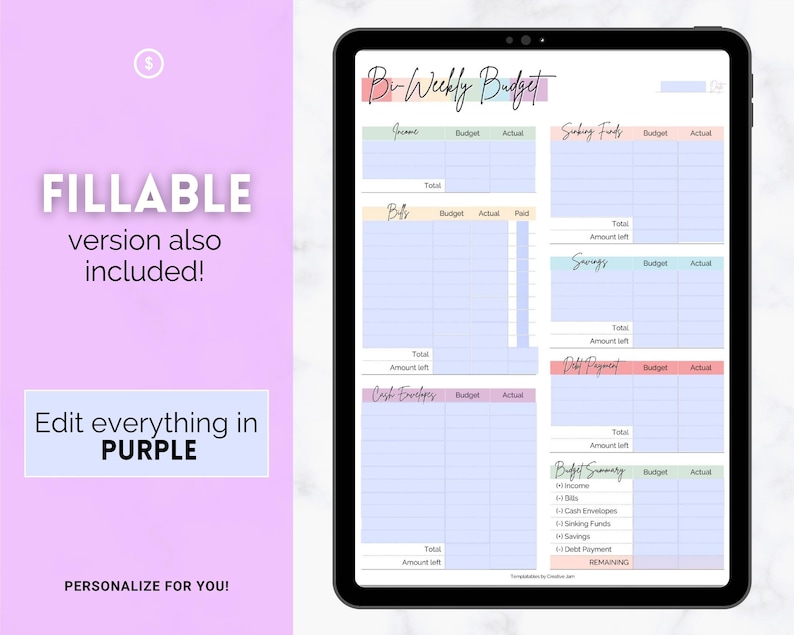 EDITABLE Biweekly Budget Planner Bi-weekly Template PDF - Etsy