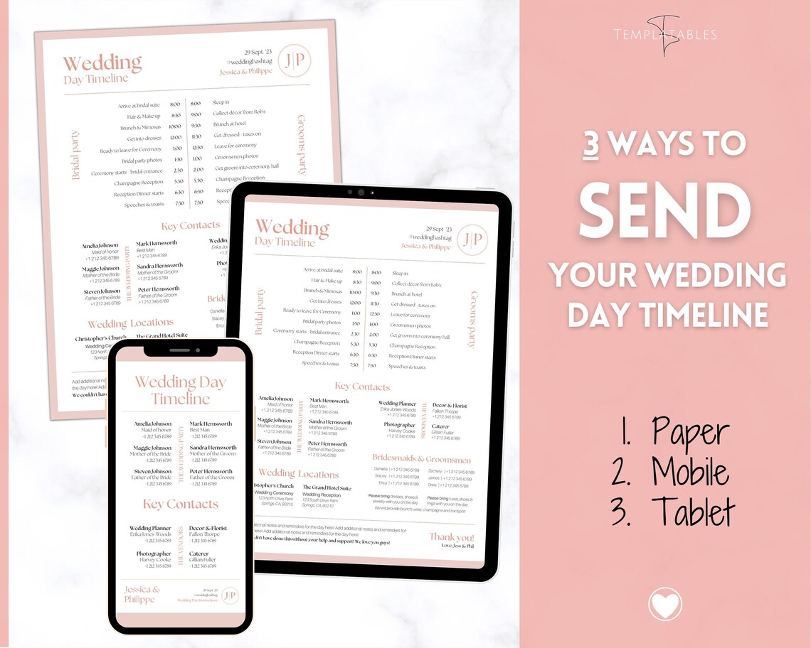 Wedding Day Timeline Template, EDITABLE Order of Events, Wedding ...