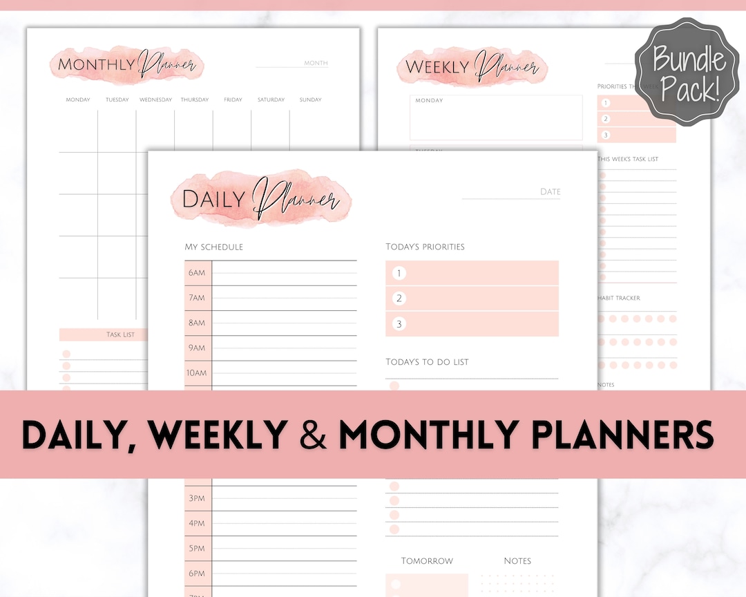 Daily Planner, Weekly Planner, Monthly Planner Printable PACK! Planner ...