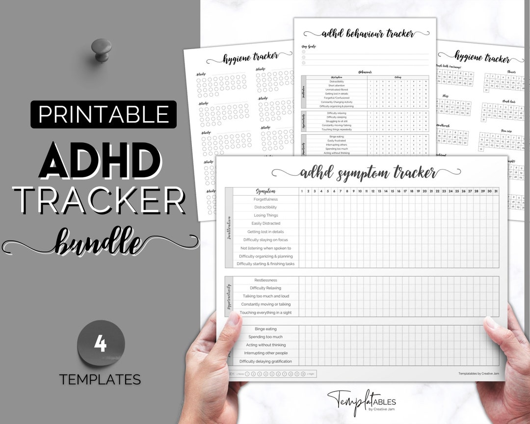 ADHD Symptom Tracker, Behavior & Hygiene Tracker BUNDLE Monthly ...