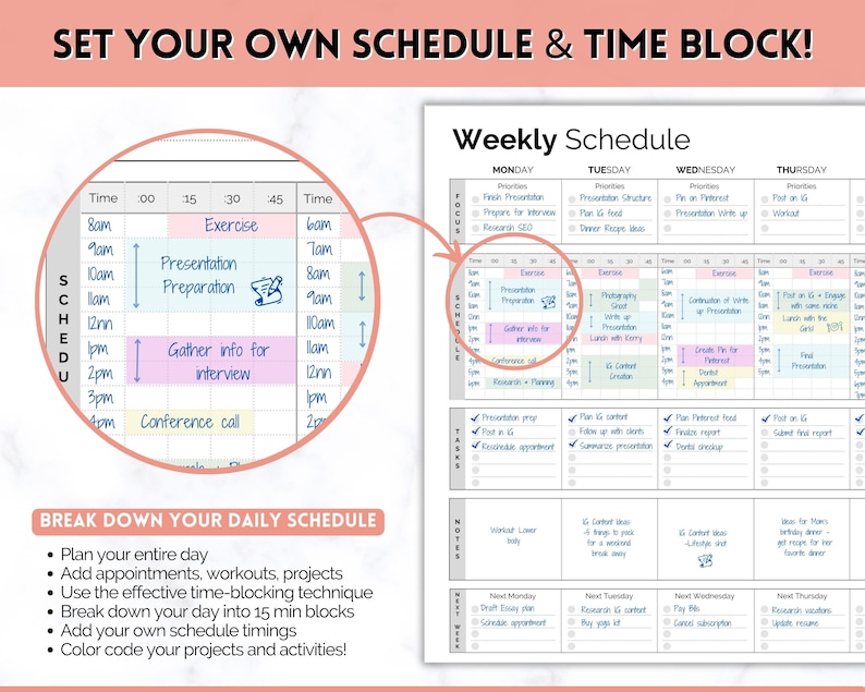 Printable Weekly Schedule to Do List Weekly Checklist PDF - Etsy