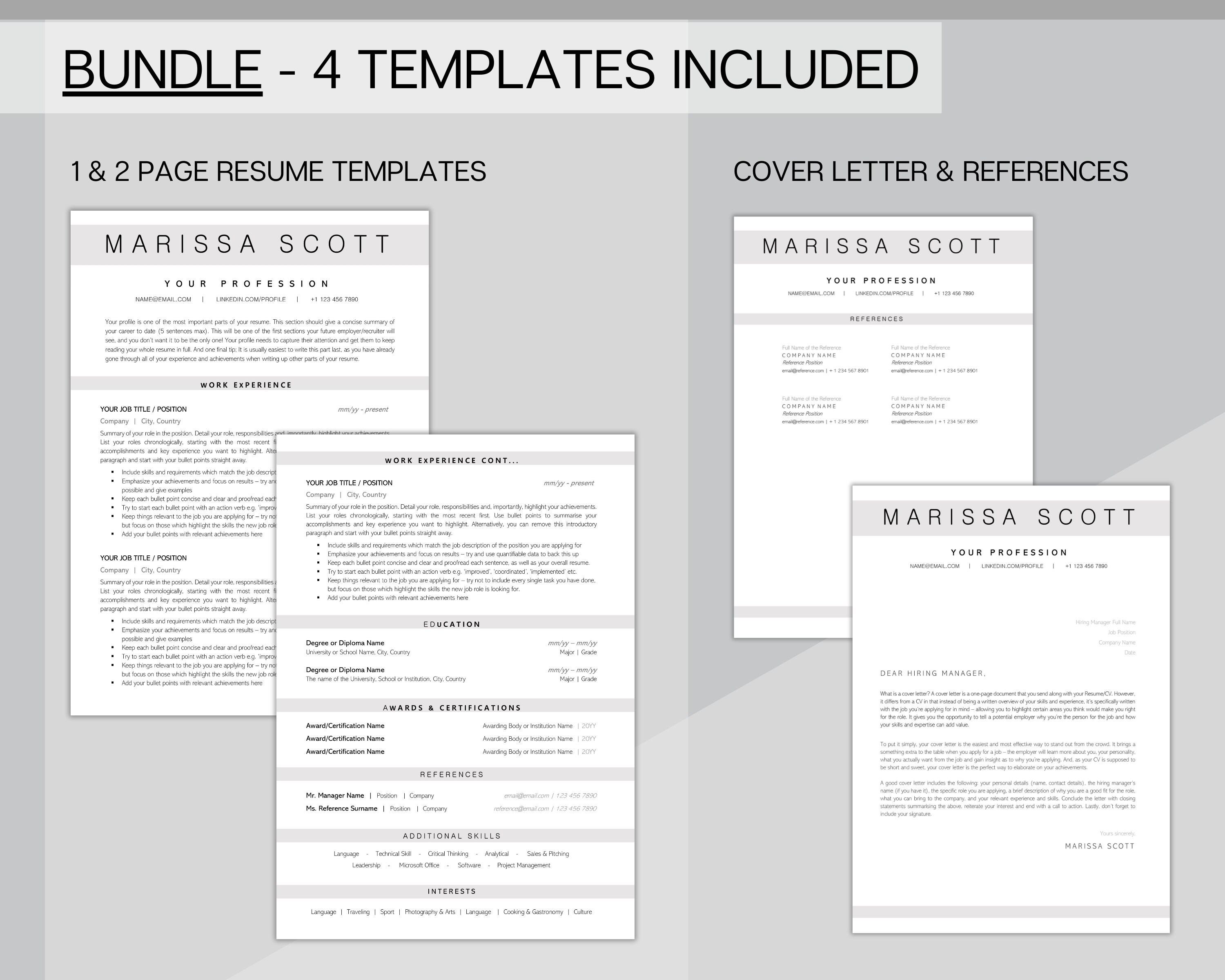 resume-template-word-cv-template-professional-2-page-resume-etsy
