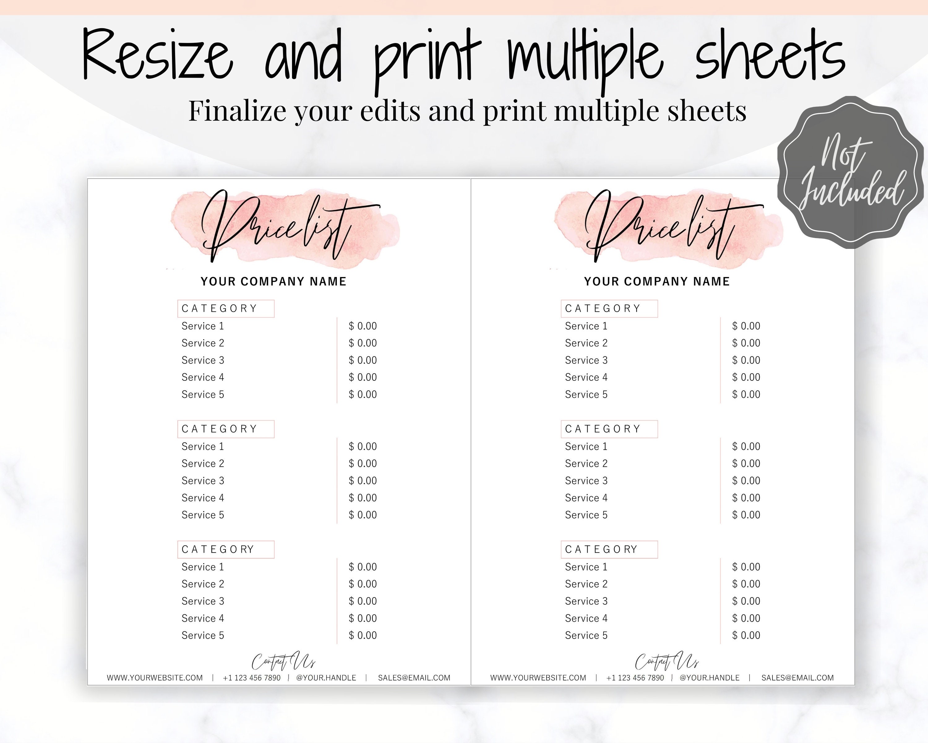 PRICE LIST Template Editable. Printable Price Sheet Price | Etsy
