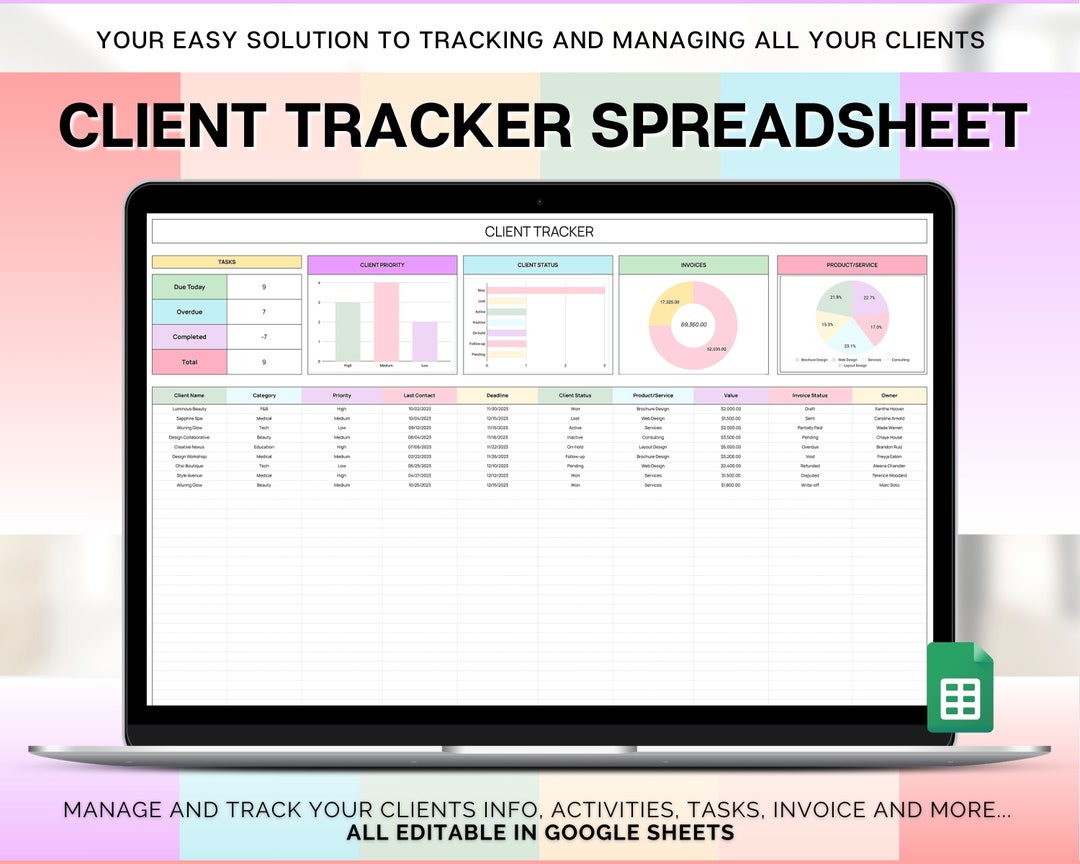 COLORFUL Client Tracker Spreadsheet, CRM Tracker, Small Business Owner ...
