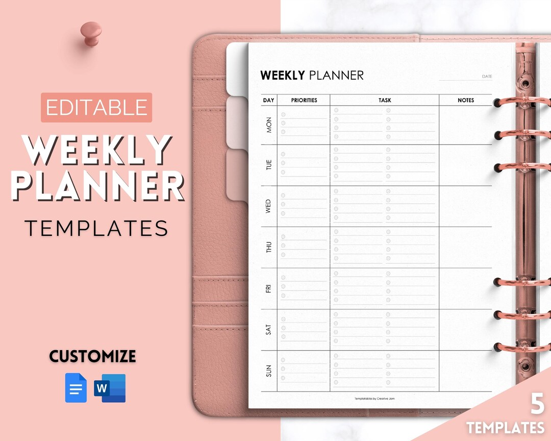 Weekly Planner Template BUNDLE, EDITABLE Week at a Glance, Weekly ...