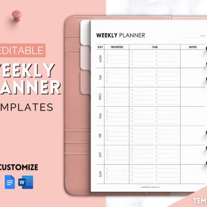 Weekly Planner Template BUNDLE, EDITABLE Week at a Glance, Weekly ...
