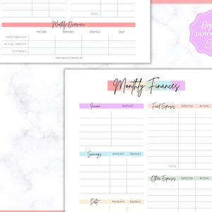 Monthly Budget Planner Printable, Financial Tracker Template, Paycheck ...