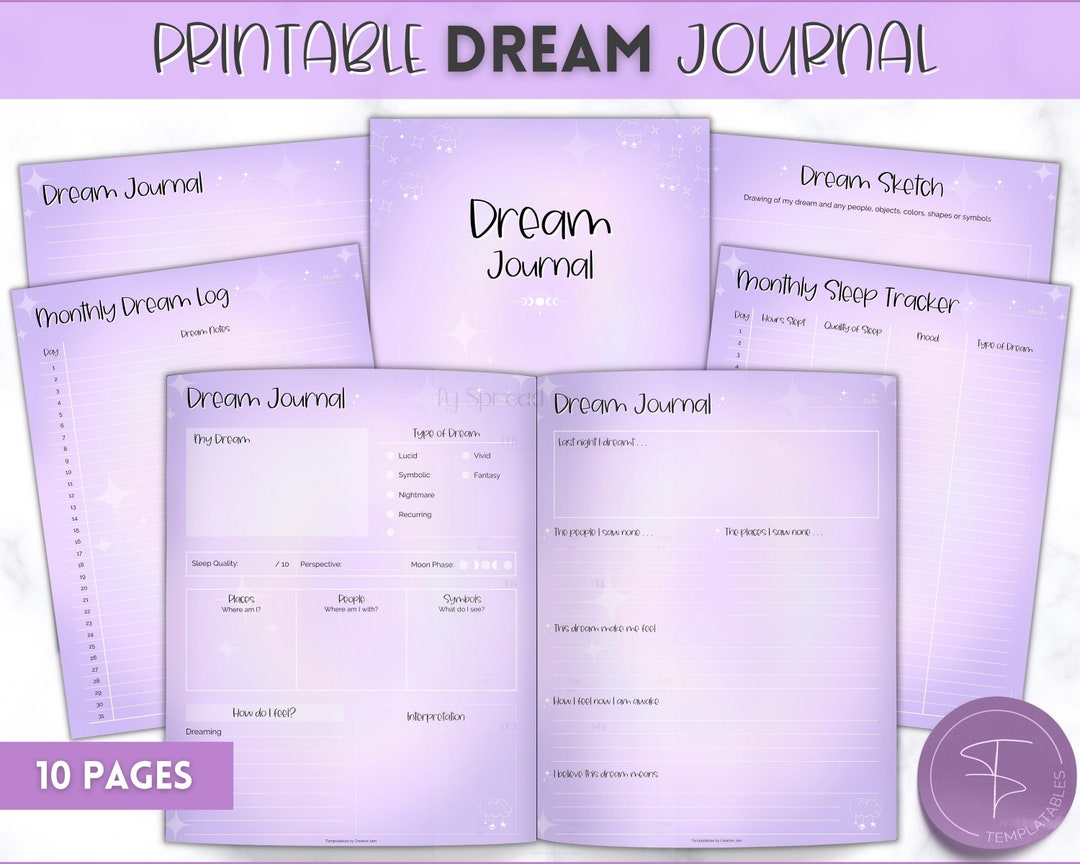 Printable Dream Journal, 10 Page BUNDLE, Dream Analysis, Dream ...