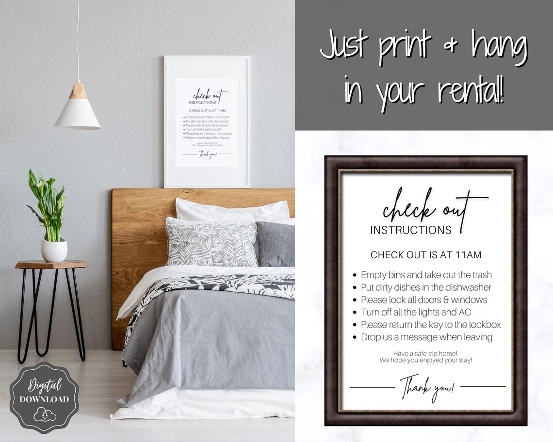 Airbnb Check Out Sign Editable Checklist Template House | Etsy
