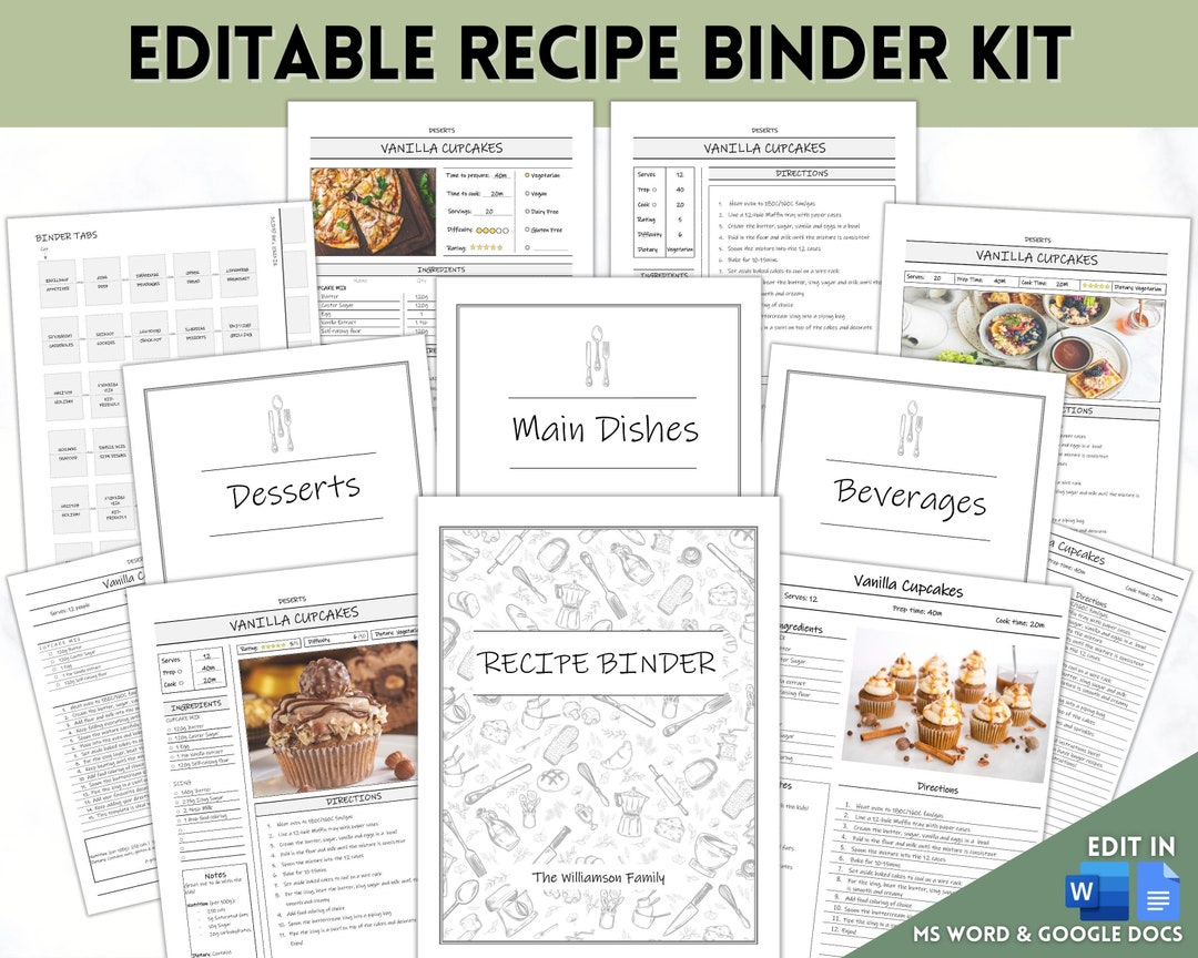 Recipe Book Template Bundle, Editable Recipe Binder Template, Cookbook ...