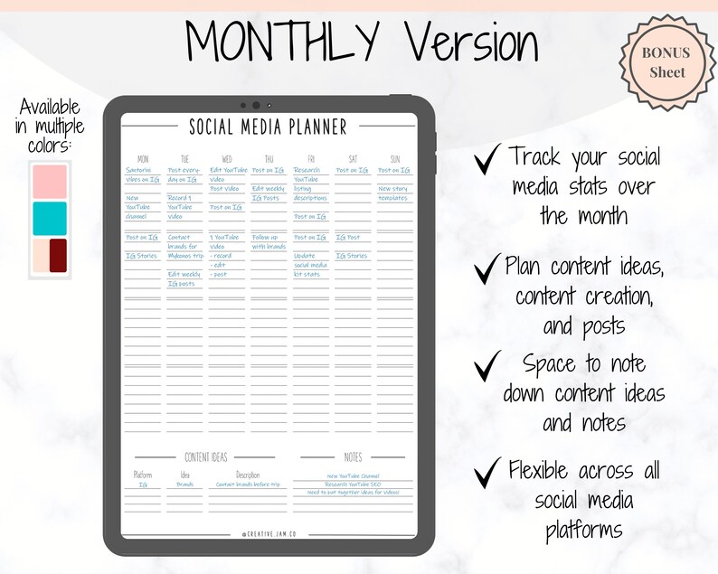 Social Media Planner Printable. Tracker for Instagram | Etsy