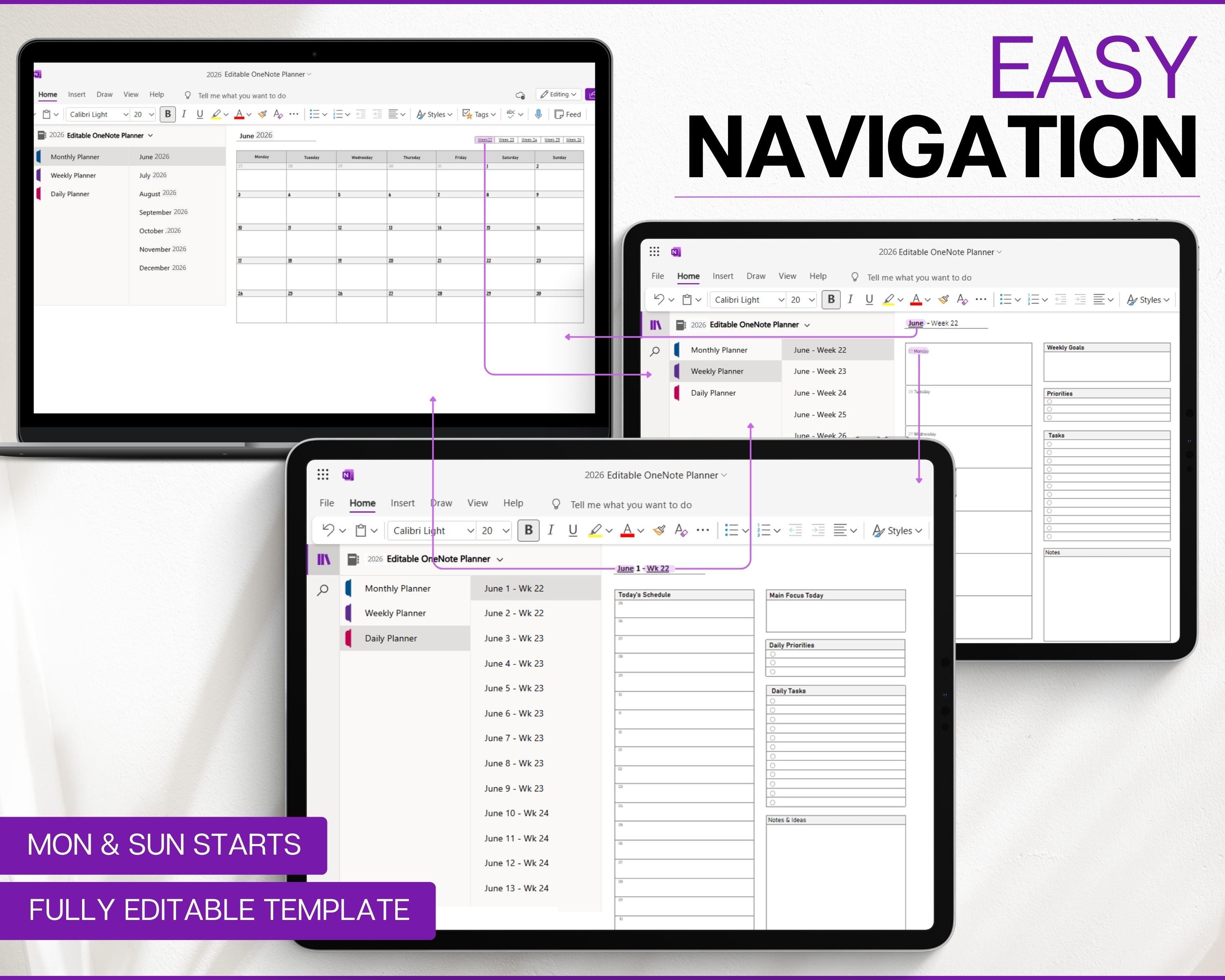 EDITABLE Onenote Planner, 2026 Digital Planner, Onenote Template, Daily ...