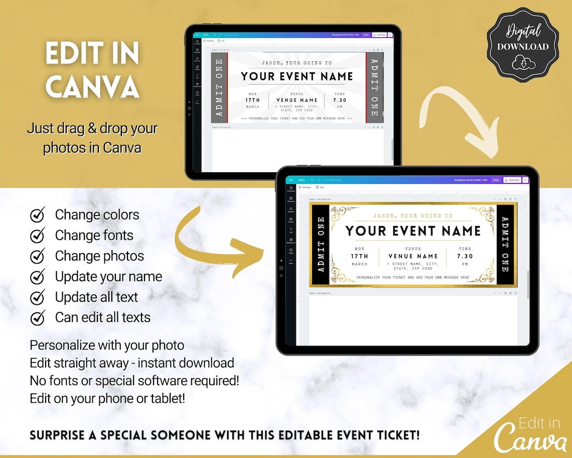 Event Ticket Template EDITABLE DIY Event Printable Surprise - Etsy UK