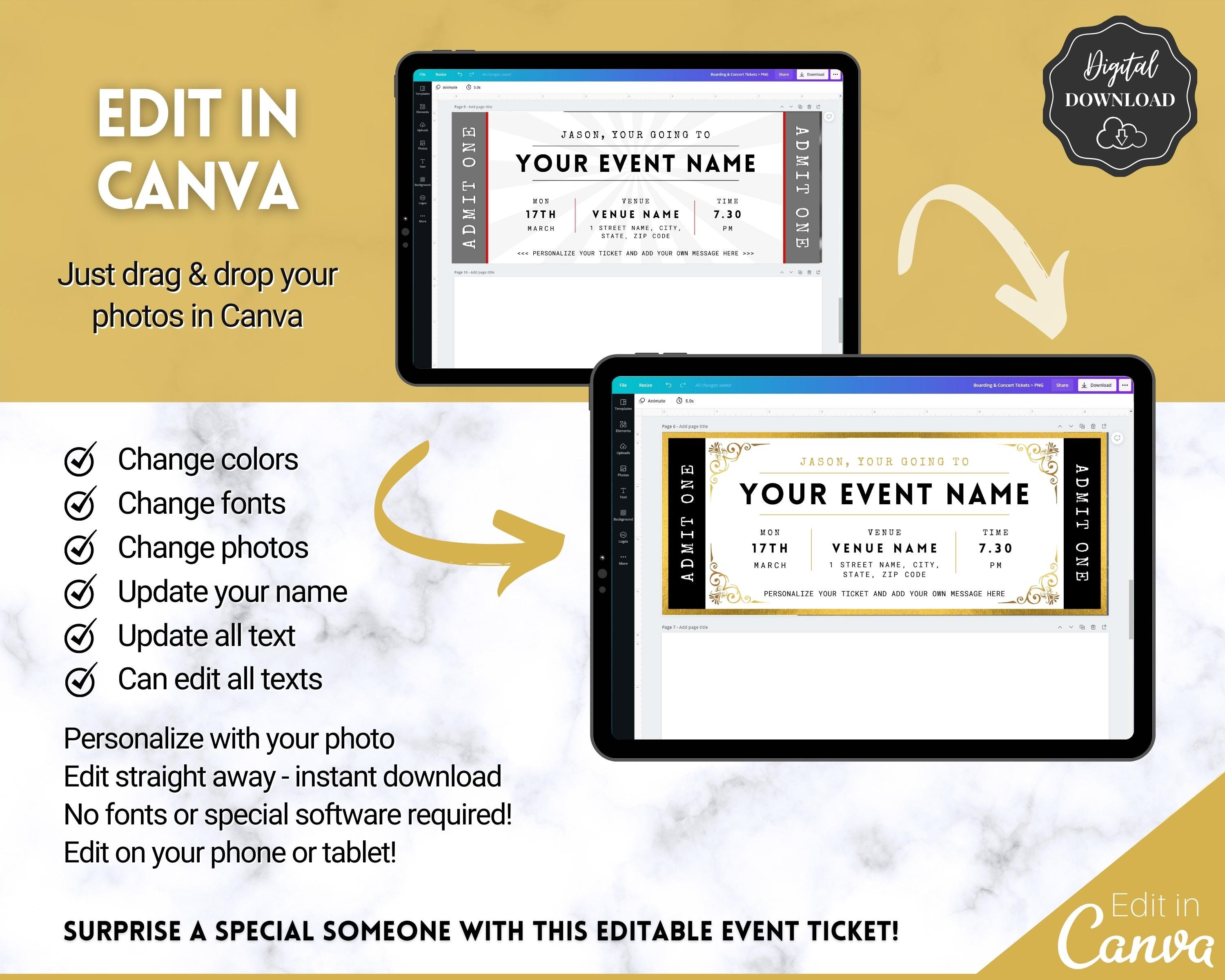 Event Ticket Template EDITABLE DIY Event Printable Surprise - Etsy UK