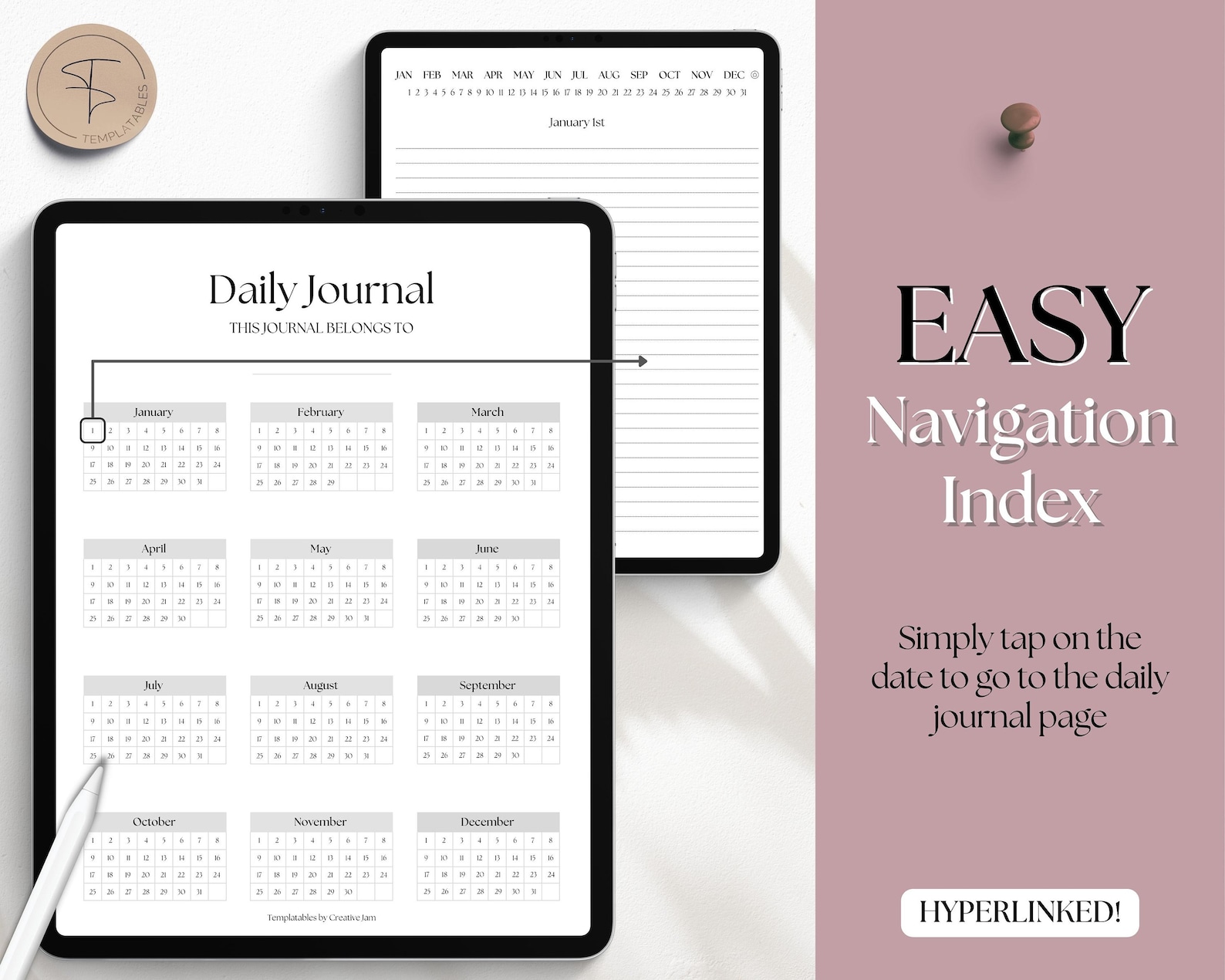 Digital Daily Journal, Goodnotes Notebook, Hyperlinked Digital Planner ...