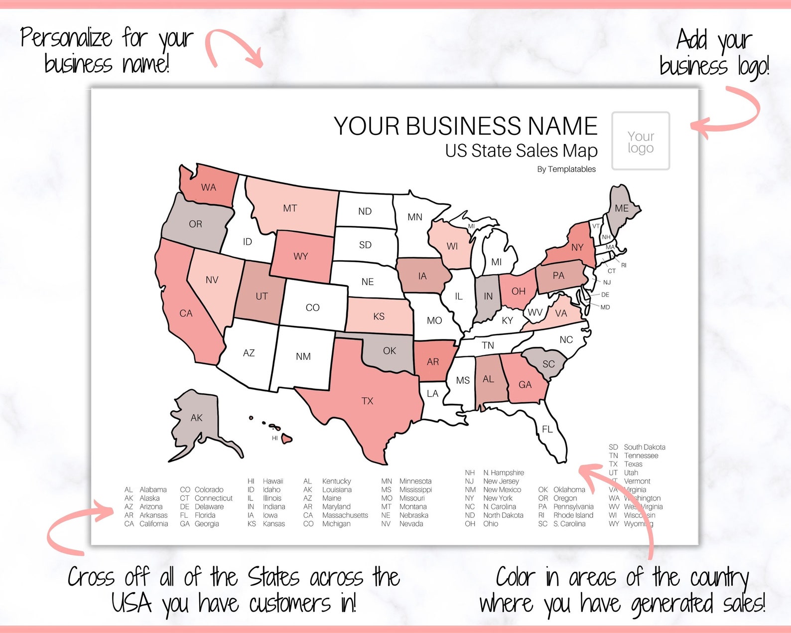 EDITABLE Sales Tracker, US Sales Map, Etsy Business Sales Map, Order ...