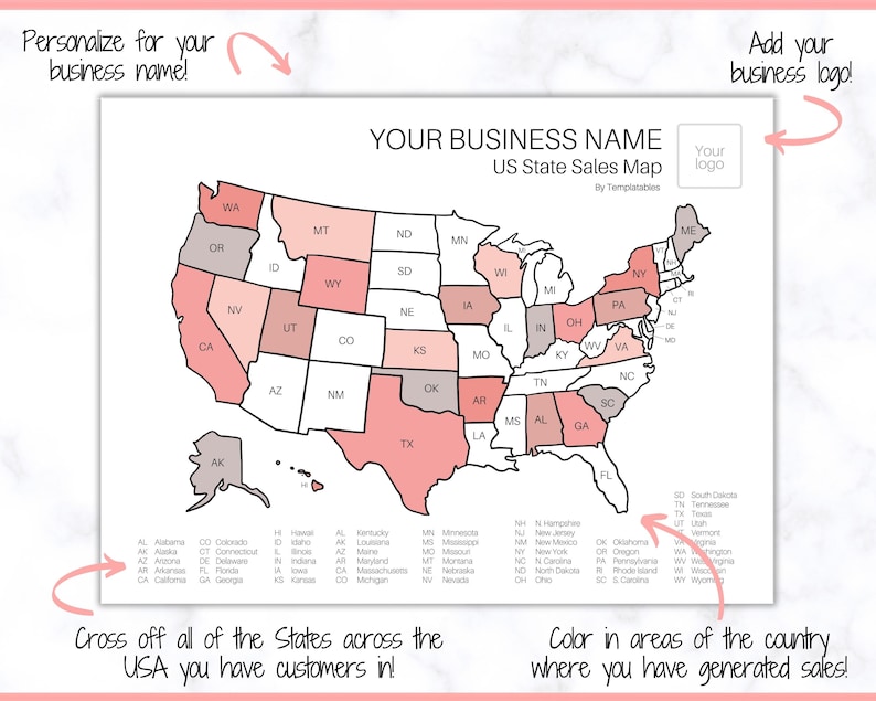 Sales Tracker US Sales Map Etsy Business Sales Map Order | Etsy