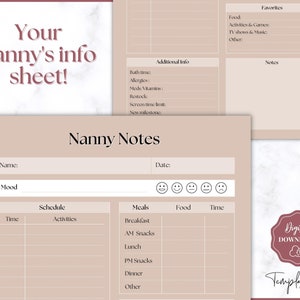 Nanny Schedule, Nanny Notes & Report Template for Baby, Babysitter Info ...