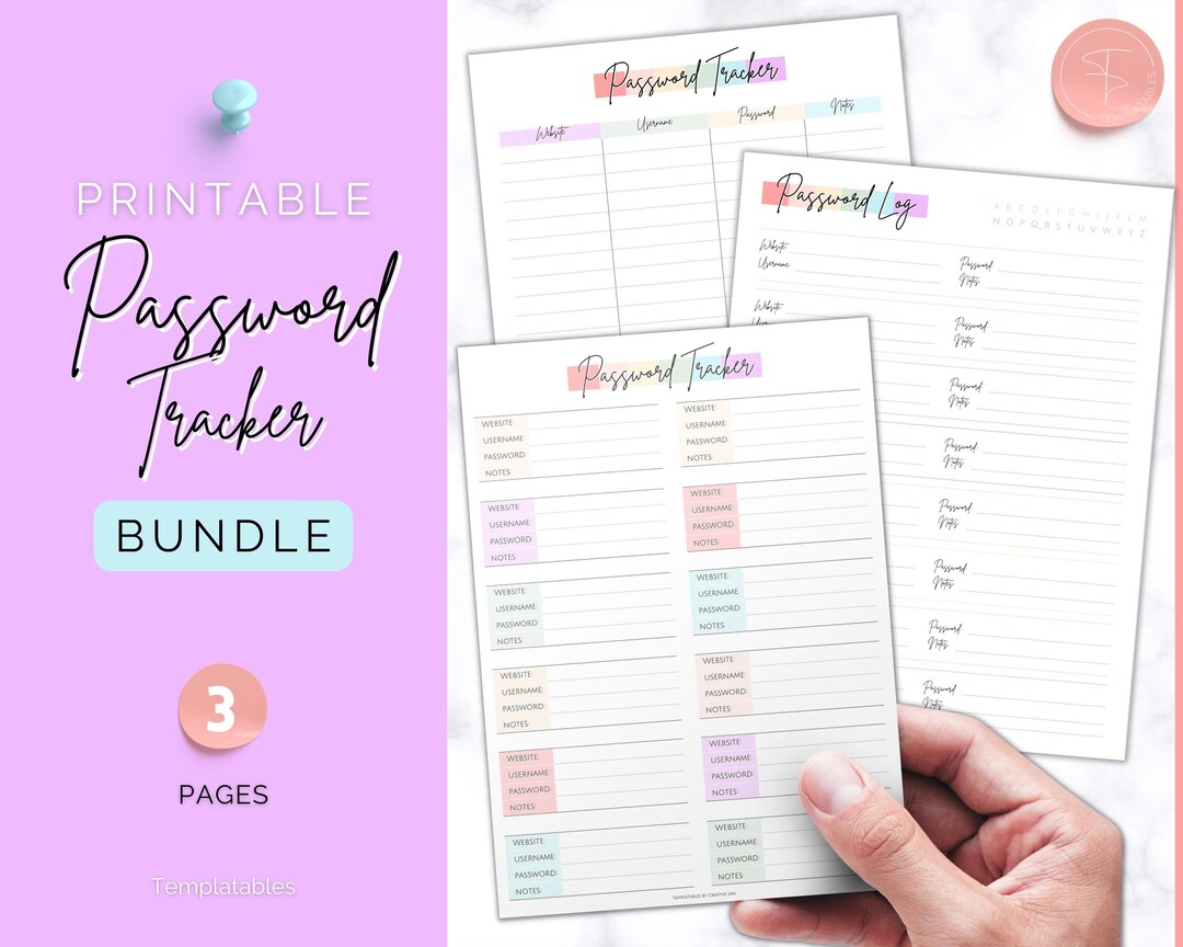 Printable Password Tracker BUNDLE, 3 Password Logs & Organizers ...