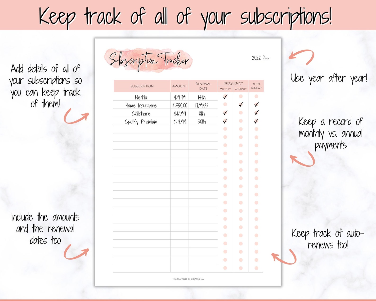 SUBSCRIPTION Tracker Printable Expense Tracker Budget - Etsy