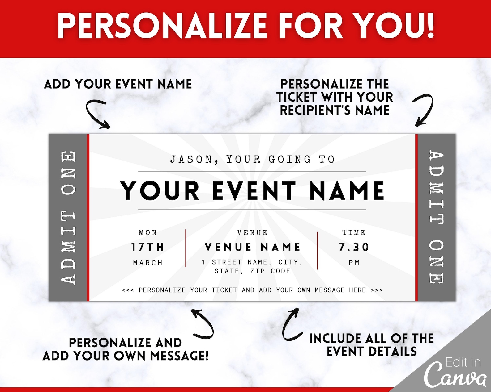 Event Ticket Template EDITABLE DIY Event Printable Surprise - Etsy UK