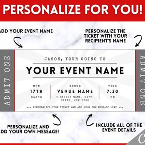 Event Ticket Template, EDITABLE DIY Event Printable, Surprise Getaway, Invitation, Christmas ...