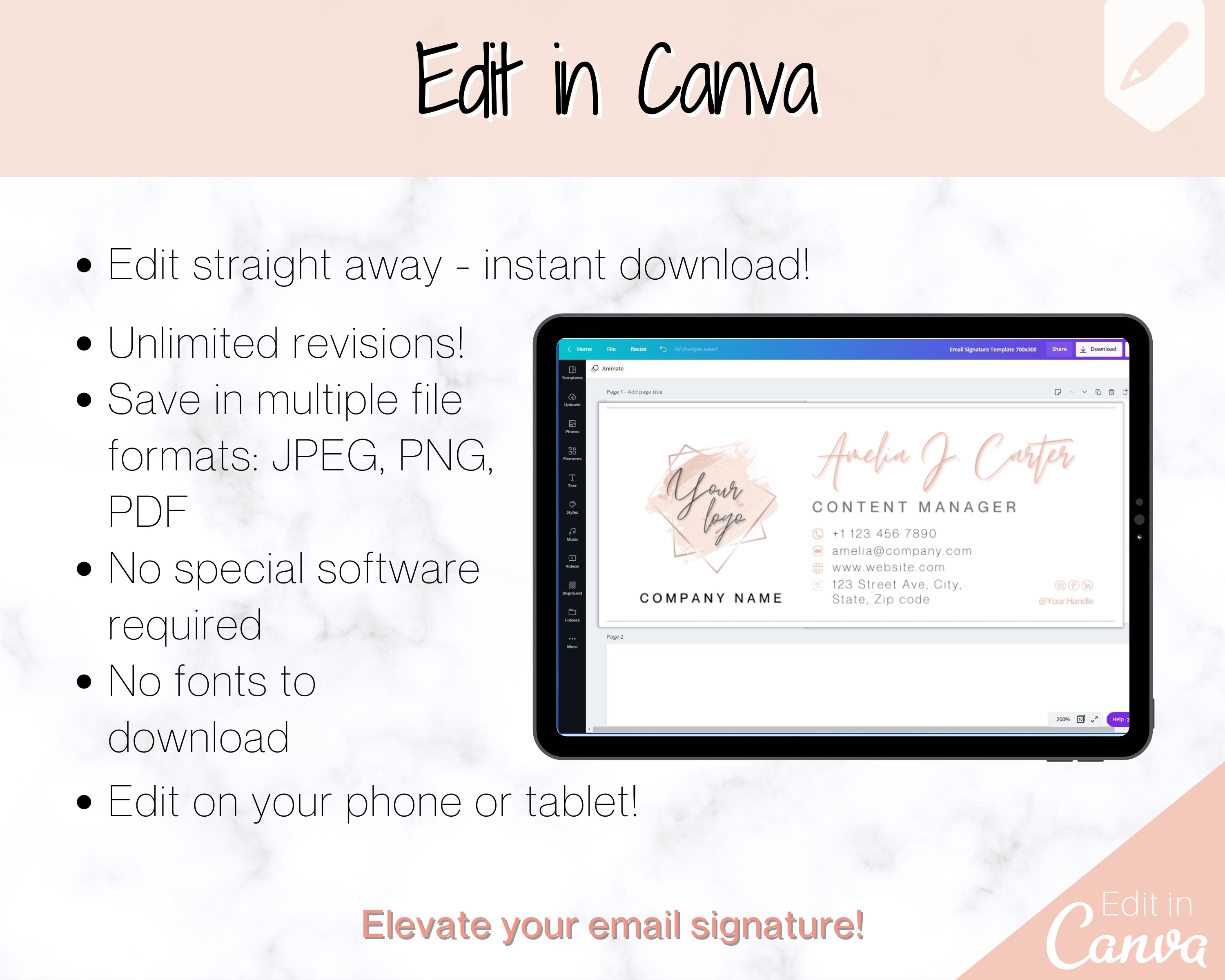 Email Signature Template With Logo & Photo Editable Canva | Etsy