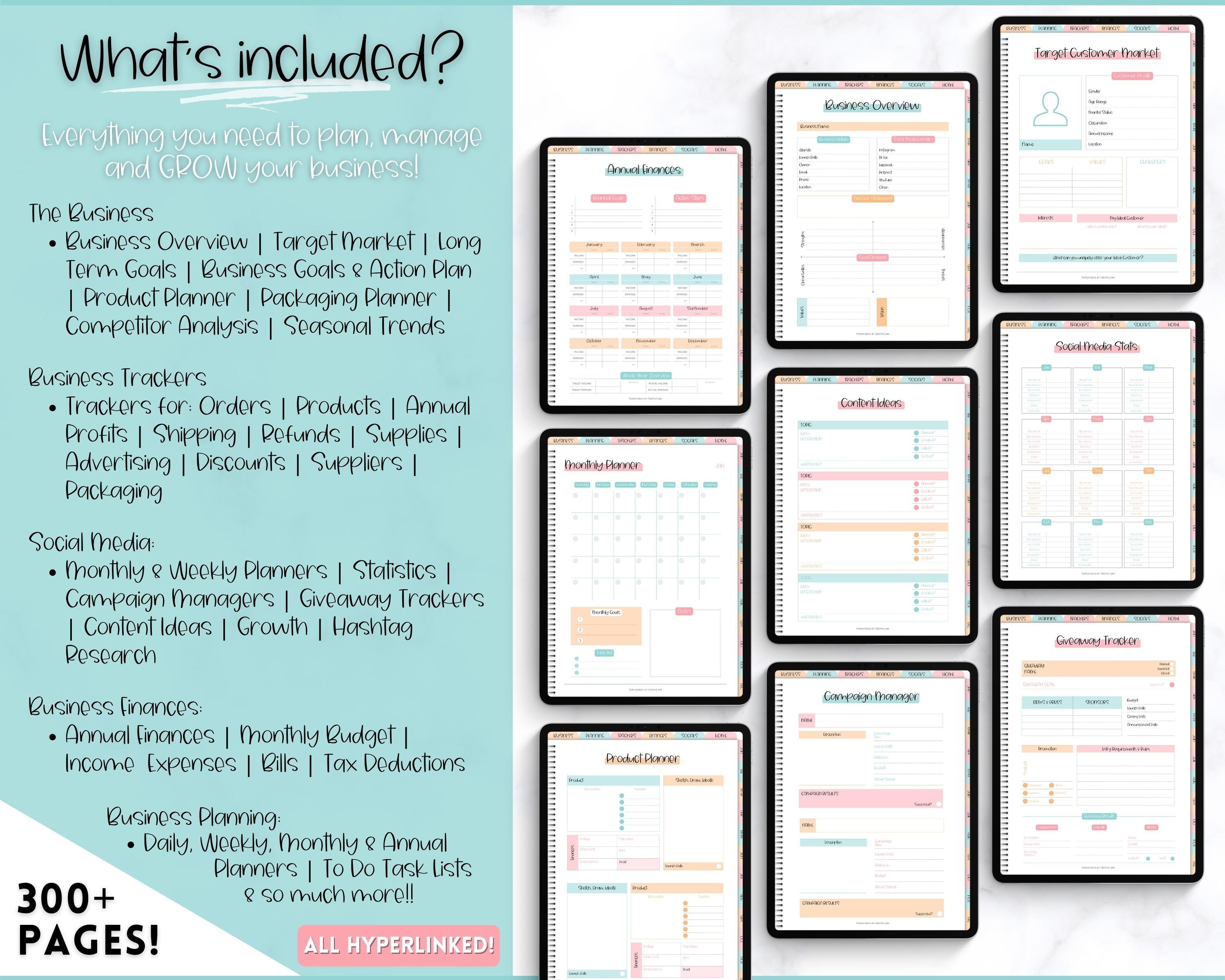 Digital Small Business Planner, Undated Trackers, Social Media ...