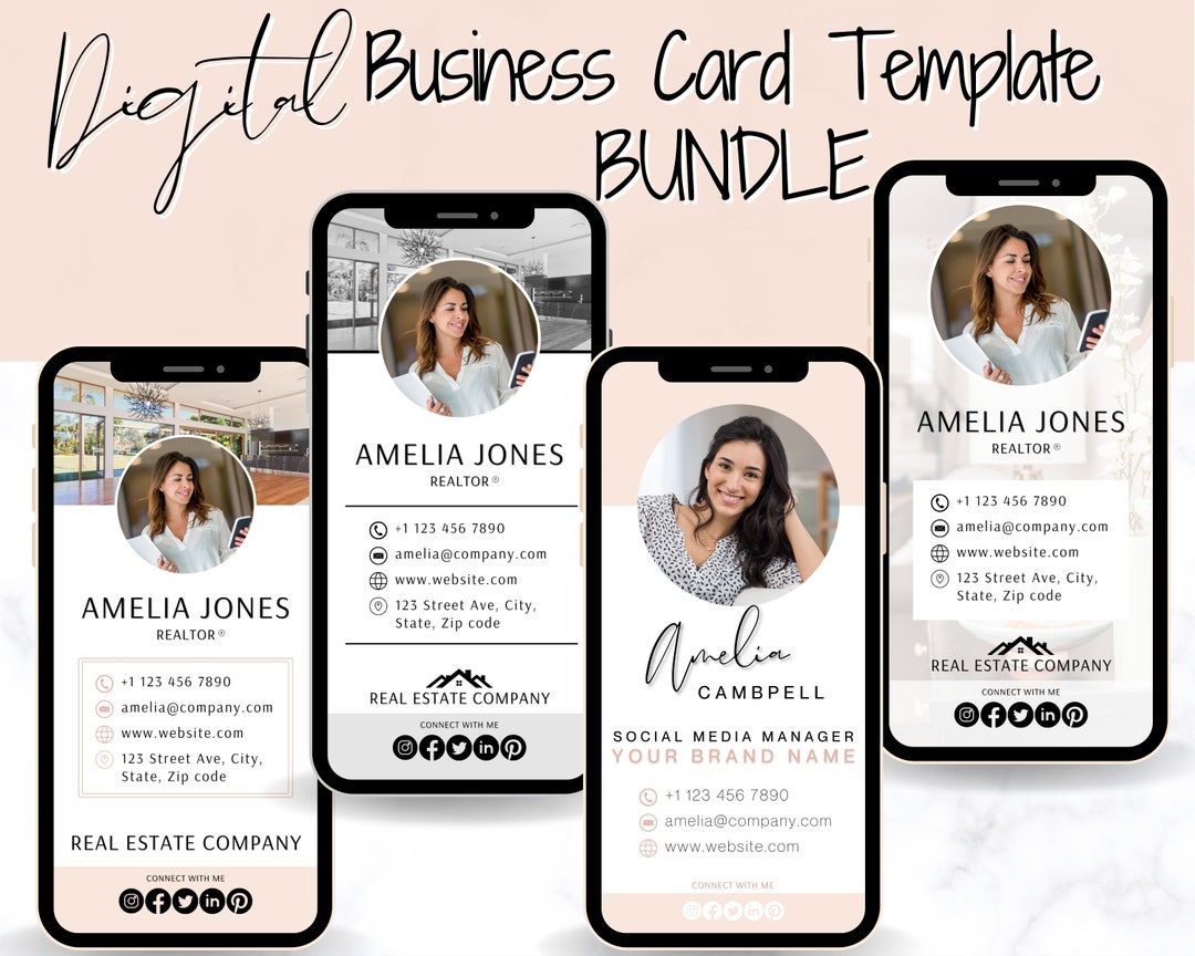 Digital Business Card Template BUNDLE! DIY Logo & Photo! Editable Canva ...