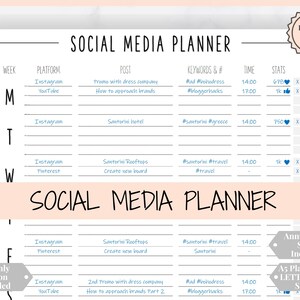 Social Media Planner Printable. Tracker for Instagram, Youtube ...