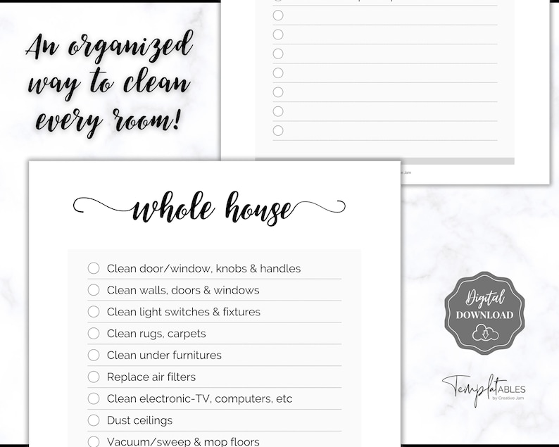 Printable Cleaning Cards Room by Room Cleaning Checklist - Etsy