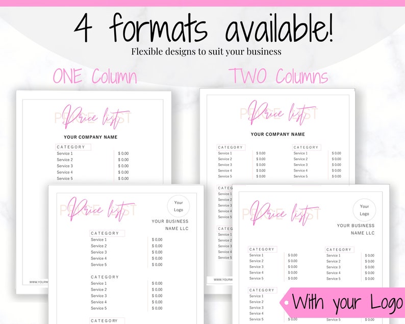 PRICE LIST Template Editable. Printable Price Sheet Price | Etsy