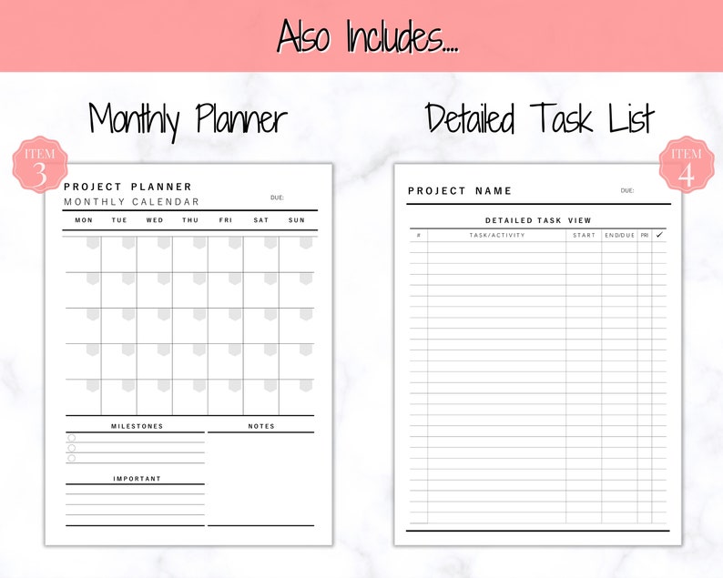 EDITABLE Project Planner Printable. Template BUNDLE Work - Etsy