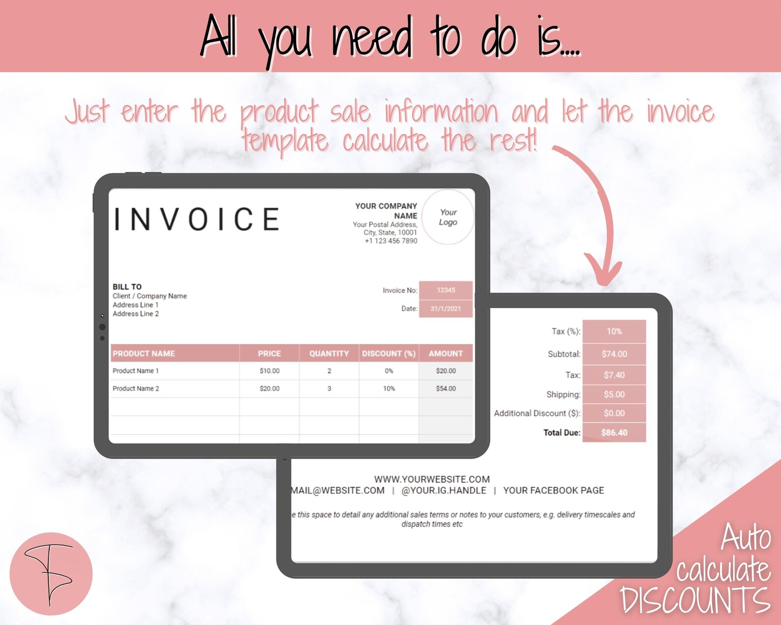 Automated Invoice Template Google Sheets Spreadsheet | Etsy