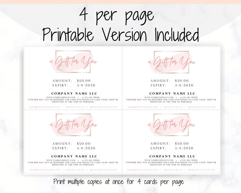 Gift Voucher Gift Certificate Template. Editable Gift Card | Etsy