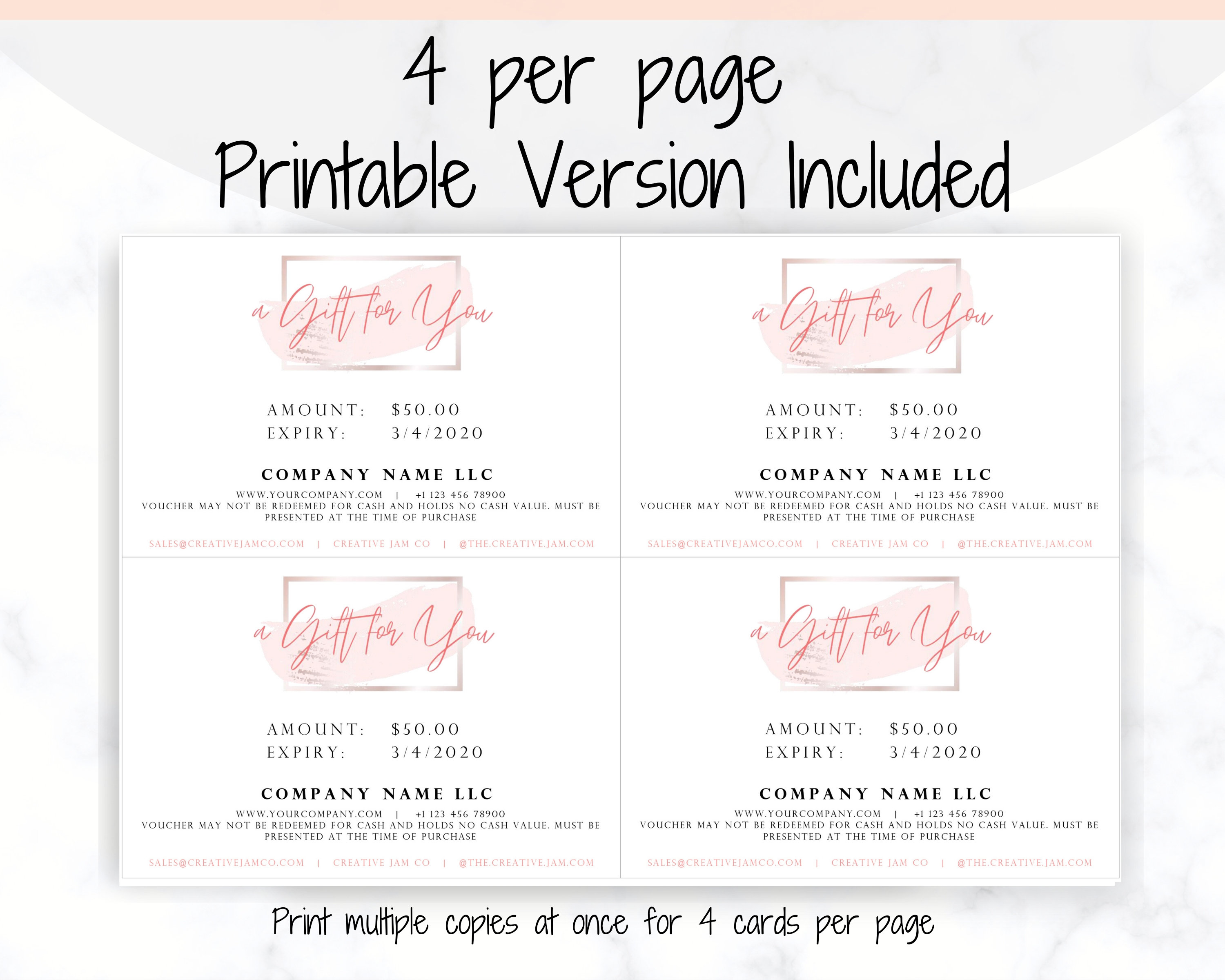Gift Voucher Gift Certificate Template. Editable Gift Card | Etsy