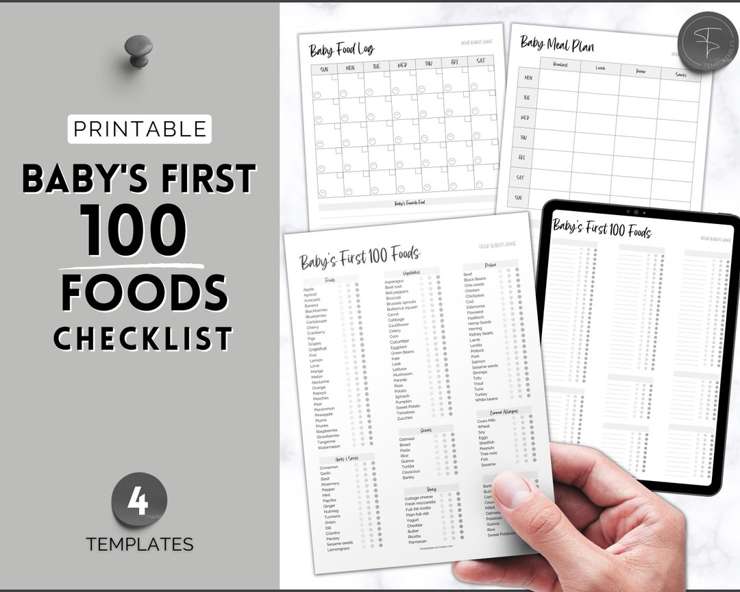 Baby First Foods Checklist, Baby Food Tracker Printable BUNDLE, Meal ...