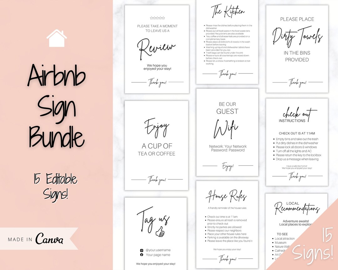 15 Airbnb Posters! Editable Template Bundle, Wifi Password Sign ...